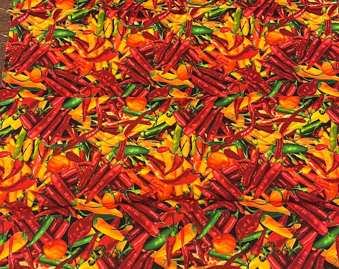 1/2 Yard Farmstead Packed Peppers | Food Fabric | Red | 100 % Cotton ...