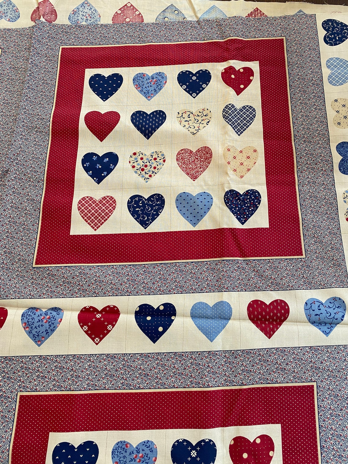 Vintage Country Cottage Americana Heats Quilt Squares Panel. - Etsy