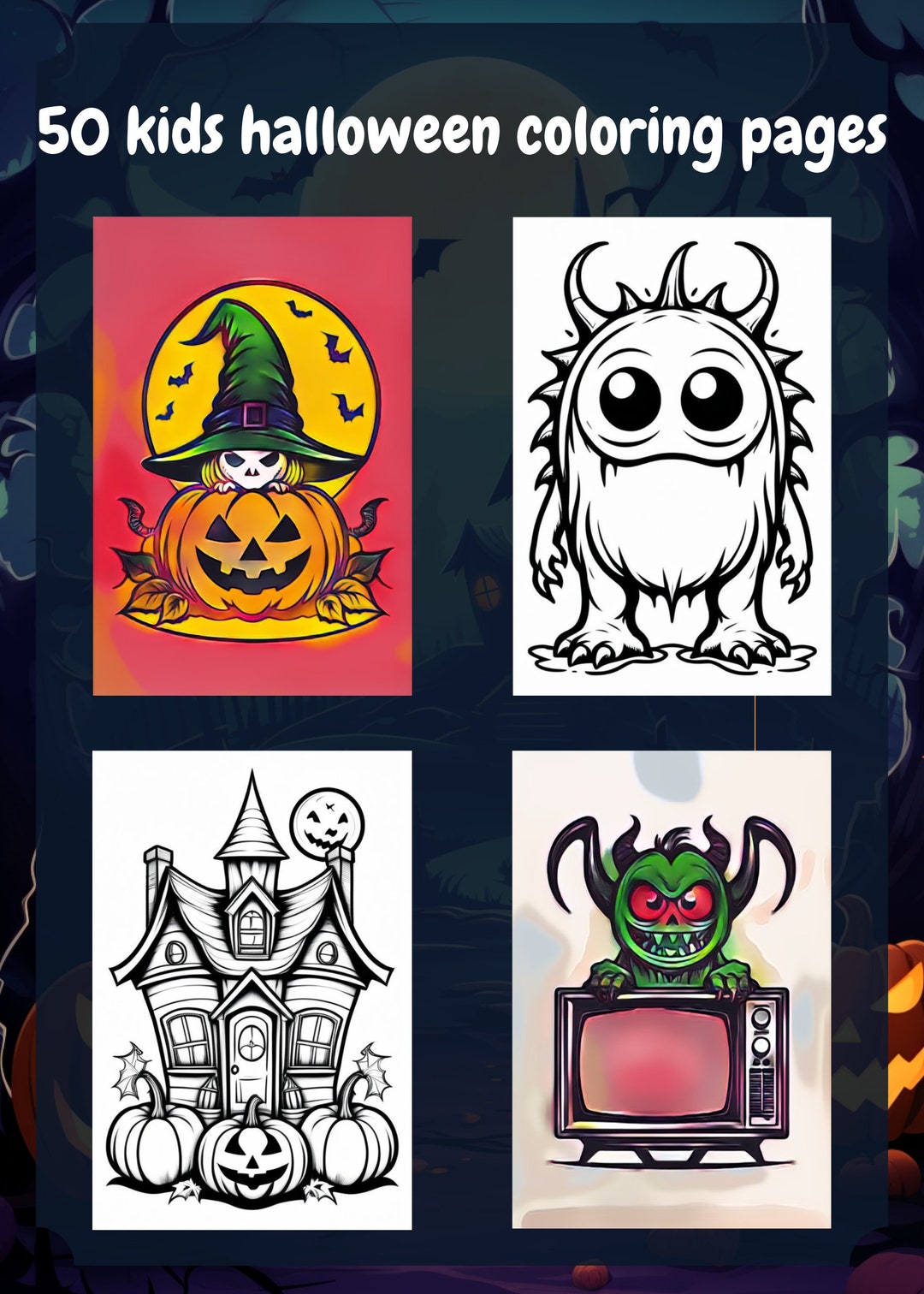 50 Halloween Coloring Pages for Kids Instant Download - Etsy