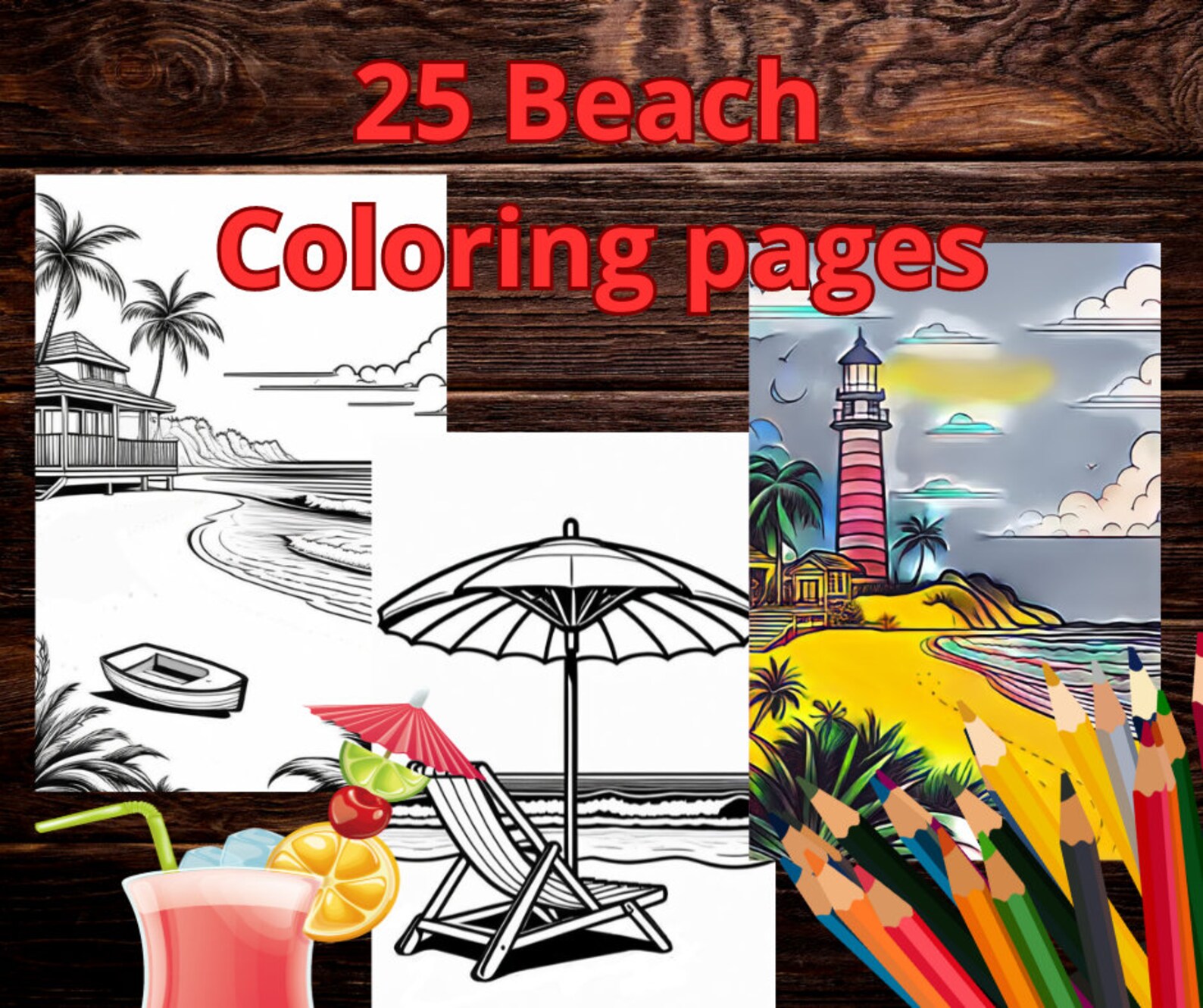 Set of 25 Beach-themed Coloring Sheets Instant Digital Download - Etsy