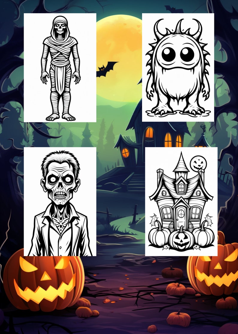 50 Halloween Coloring Pages for Kids Instant Download - Etsy