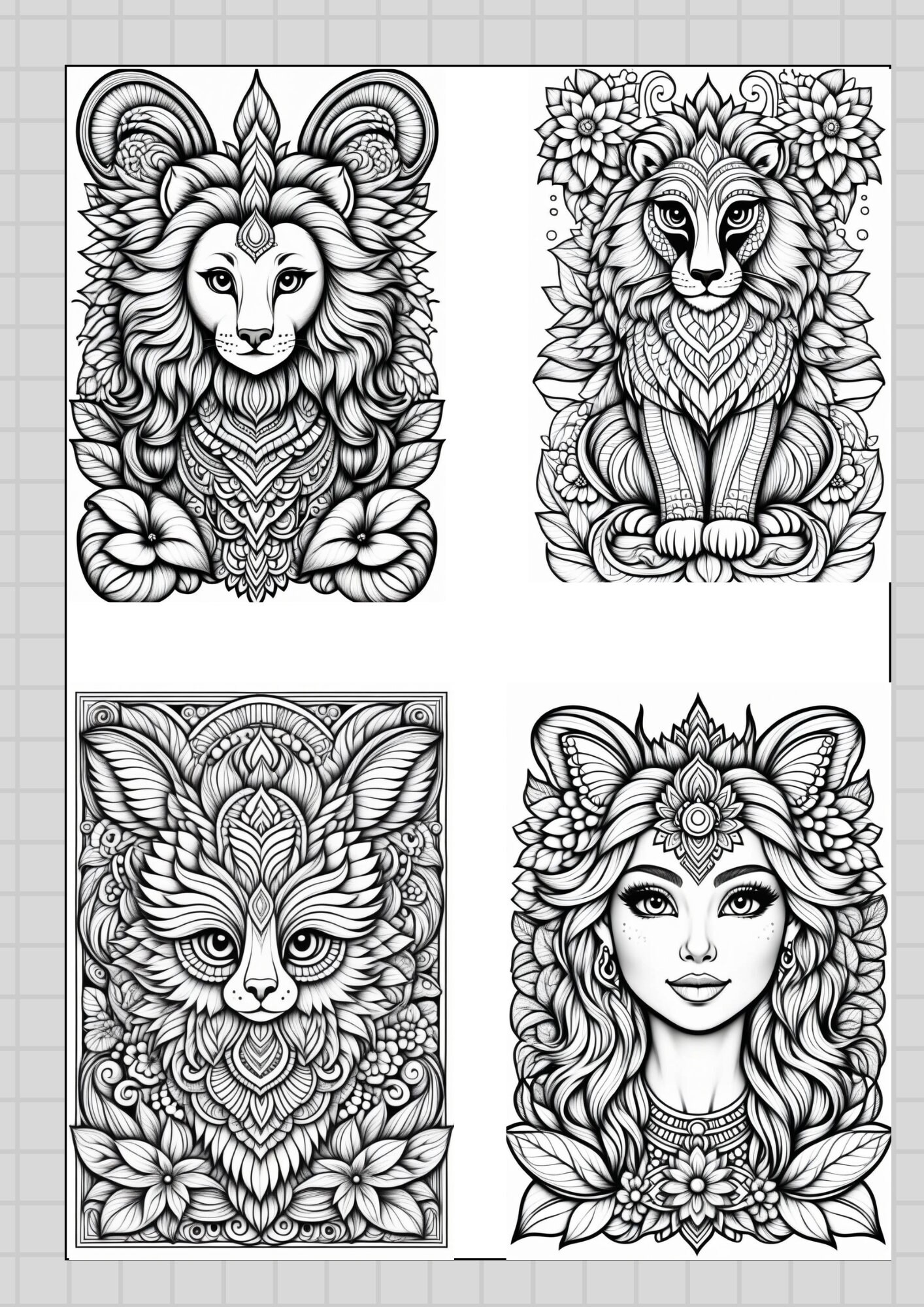 Doodle Coloring Pages Animals and Human Faces 50 Pages - Etsy