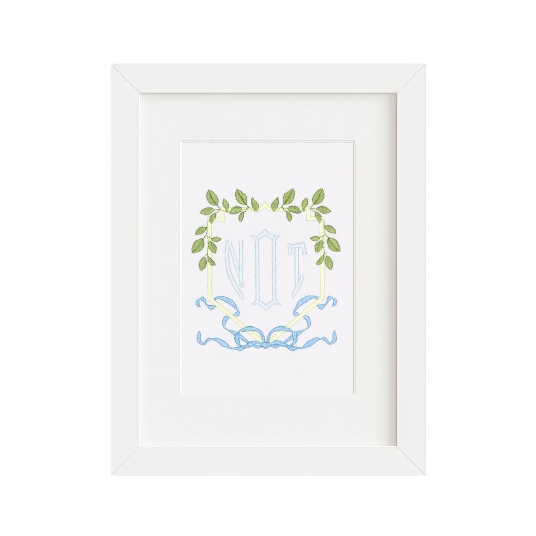Custom Embroidered Crest Frame Blue Monogram Art 5x7 Nursery Decor - Etsy
