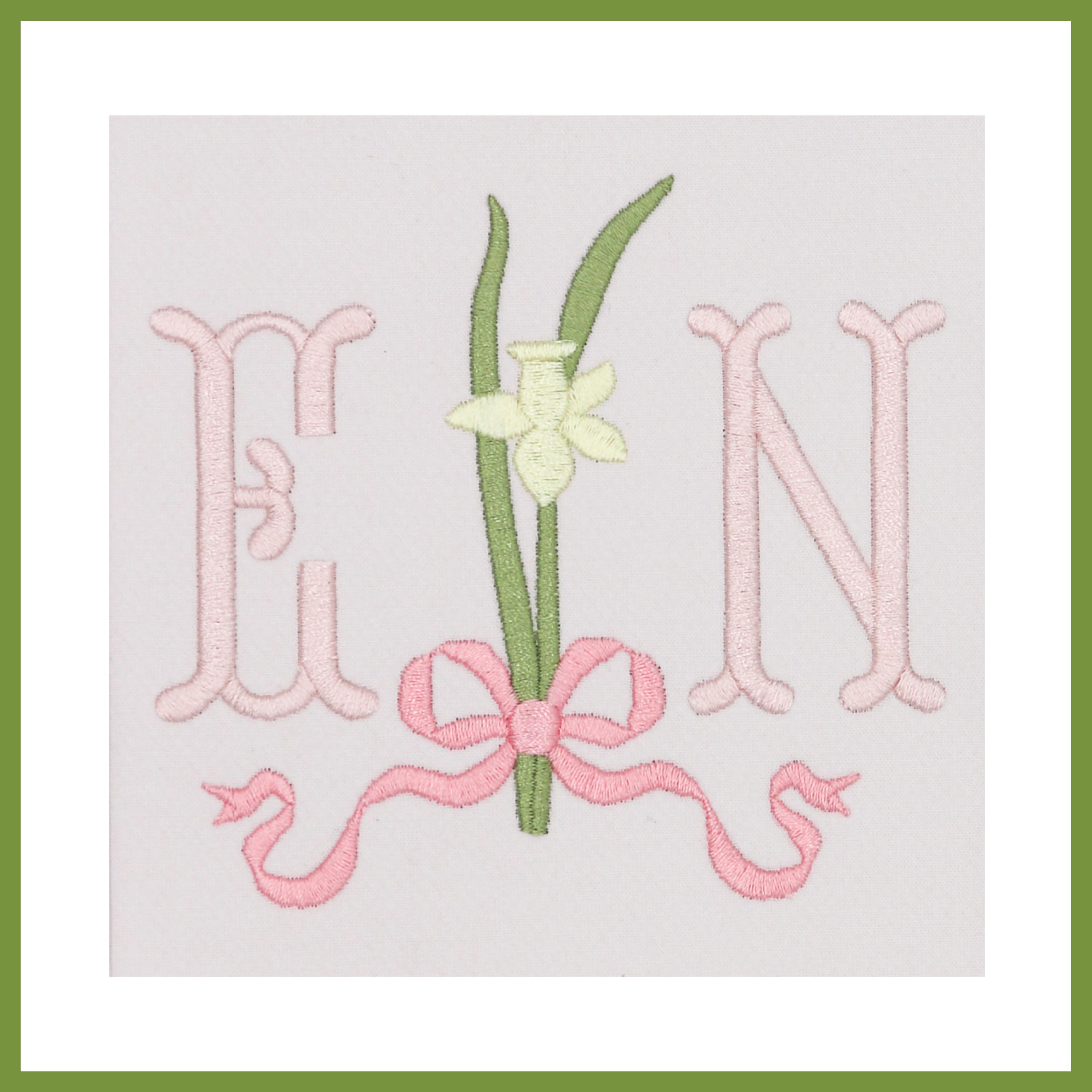Custom Embroidered Blue Daffodil and Bow Frame Monogram Art 5x7 Nursery ...
