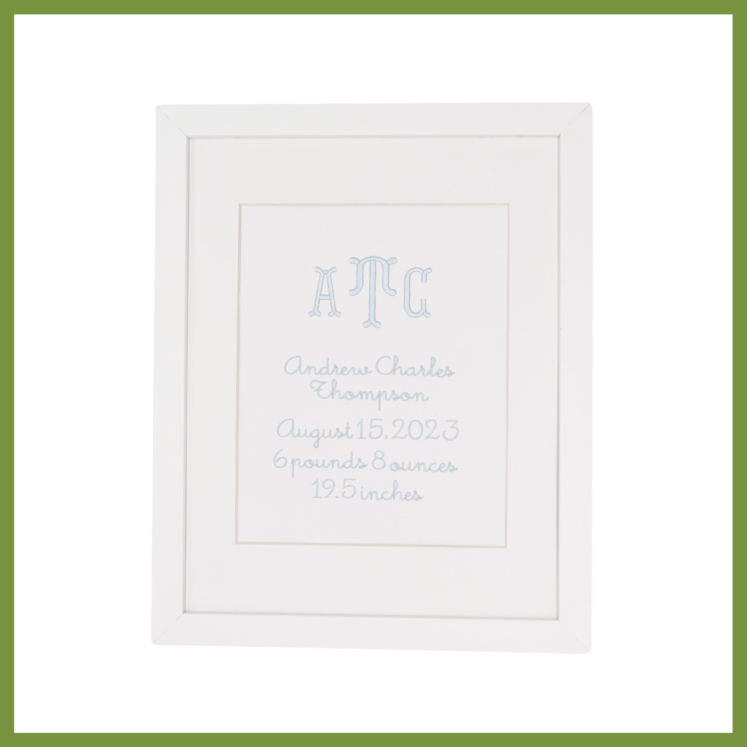 Custom Embroidered Pink Monogram Birth Announcement Wall Art 8x10 ...