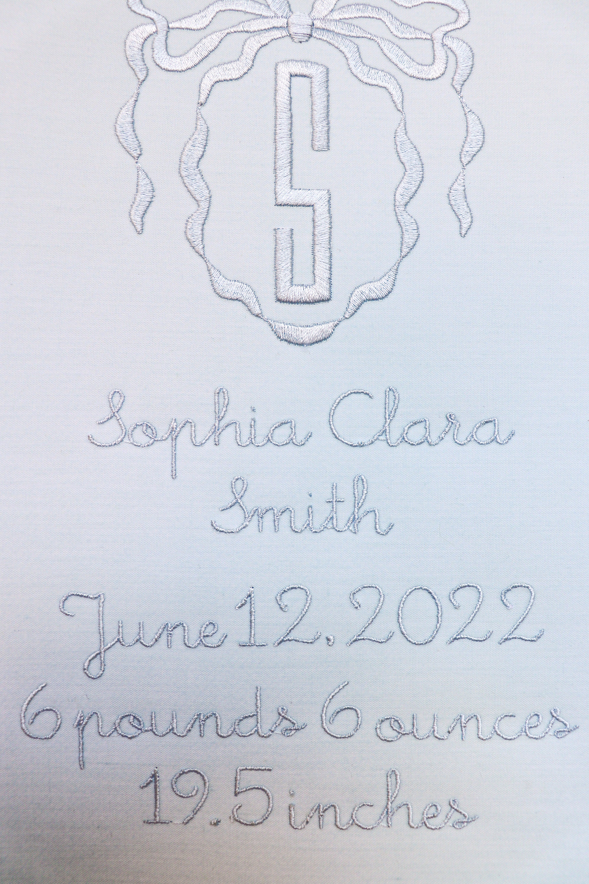 Custom Embroidered Pink Bow Monogram Birth Announcement Wall Art 8x10 ...