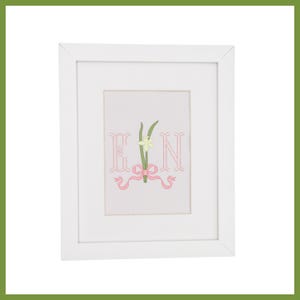 Custom Embroidered Blue Daffodil and Bow Frame Monogram Art 5x7 Nursery ...