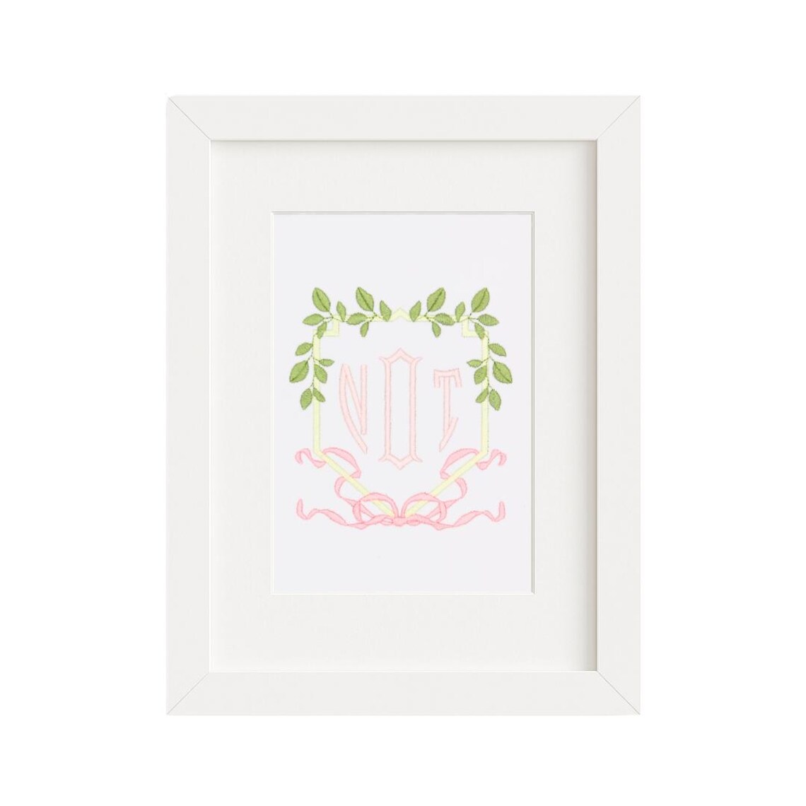 Custom Embroidered Crest Frame Blue Monogram Art 5x7 Nursery Decor - Etsy