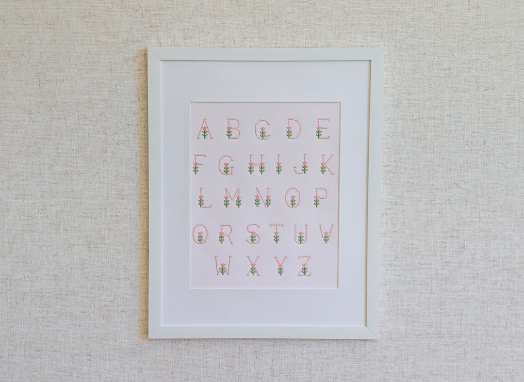 Custom Embroidered Floral Abc’s Pink Wall Art 8x10 Alphabet Nursery ...