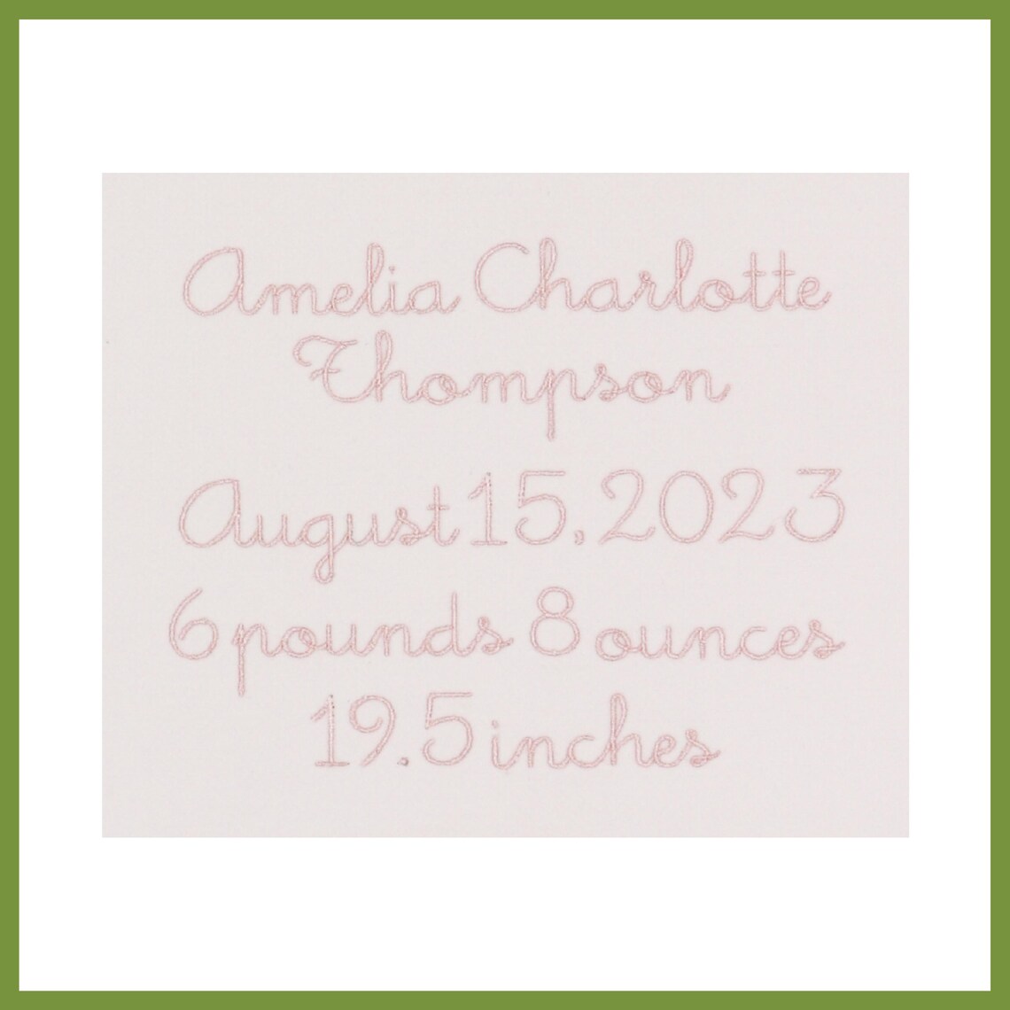 Custom Embroidered Pink Monogram Birth Announcement Wall Art 8x10 ...