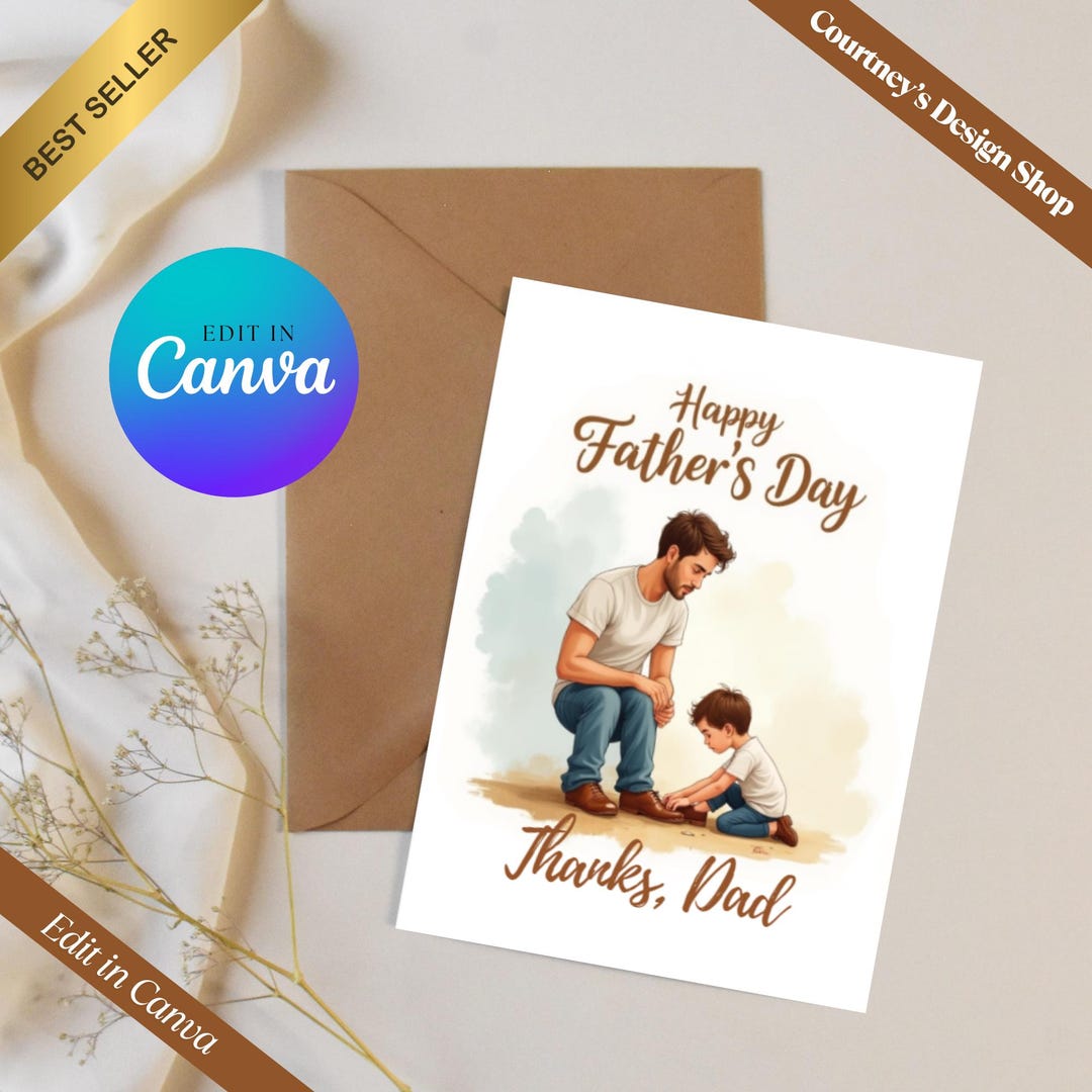 Editable Father's Day Card – Thank You Dad Card – Cute Watercolor ...