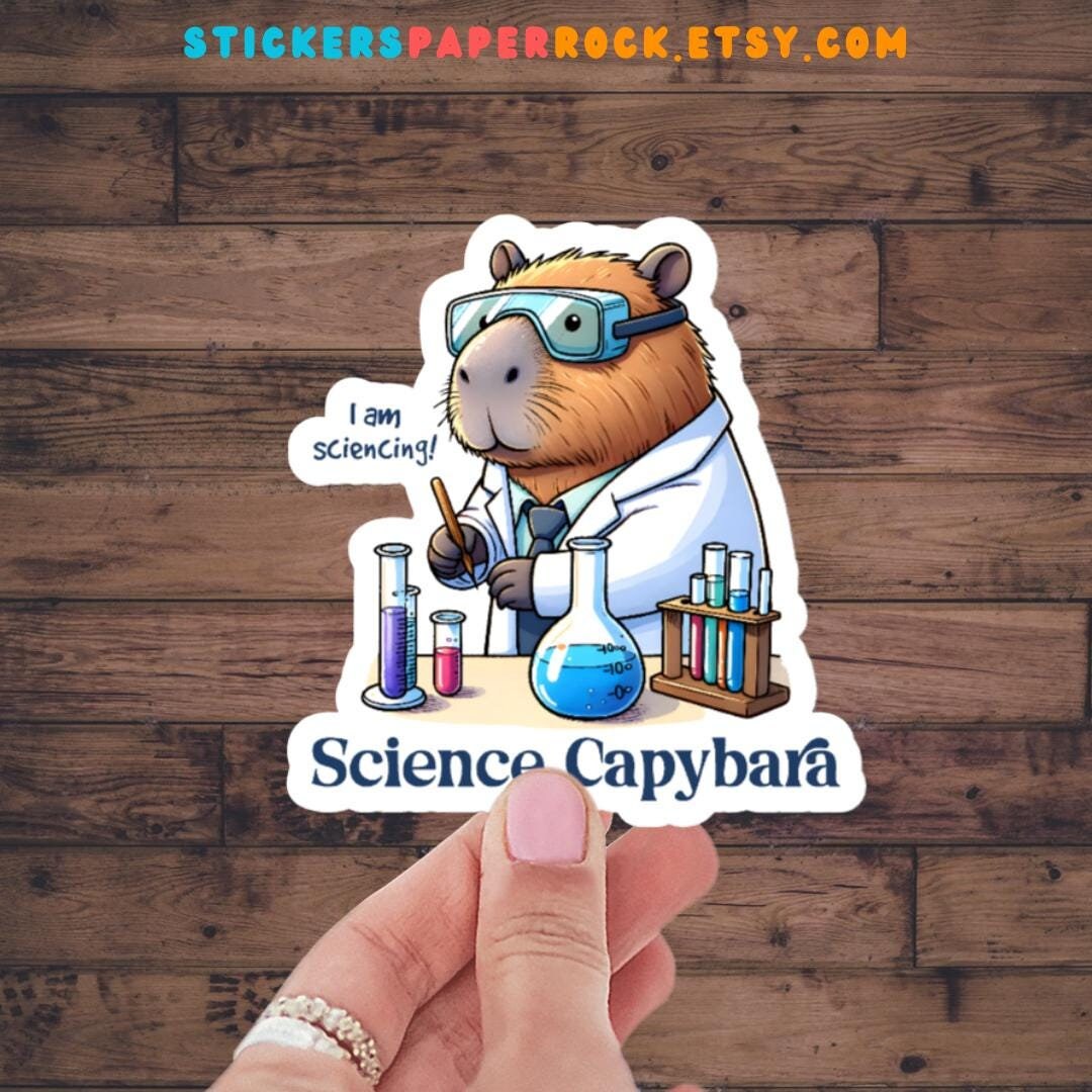 Science Capybara Sticker - Cute Capybara in Lab Coat & Goggles "i'm ...