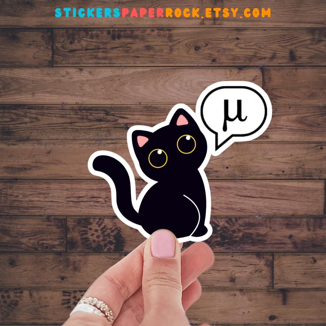 Adorable Black Cat Mu Vinyl Sticker - STEM Physics & Math Gift for ...