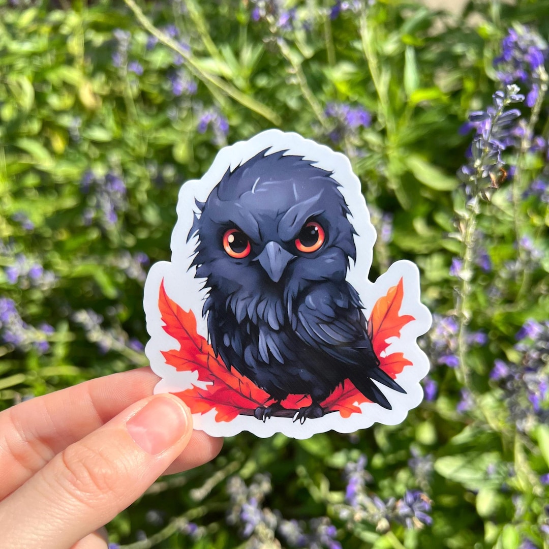 Adorable Angry Crow Sticker Cute Crow on Orange Leaves Design Water ...