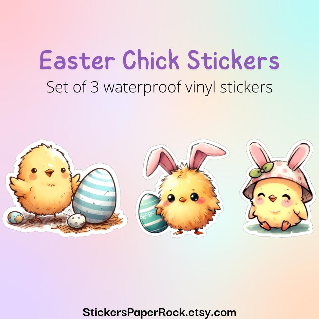 Easter Chick Stickers – Set of 3 Cute Cartoon Vinyl Stickers for Water ...