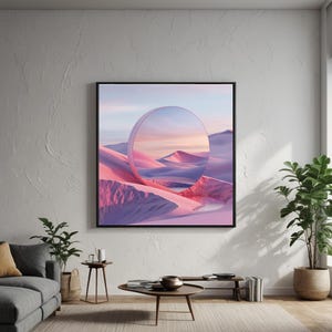 Surreal Desert Mirage Mystical Digital Wall Art With Pastel Hues and Enigmatic Portal ...