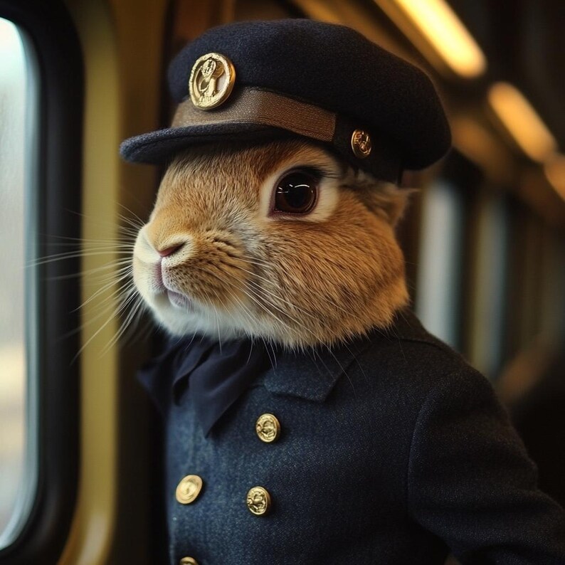 Vintage Train Conductor Bunny Print: Whimsical Animal Art (digital ...