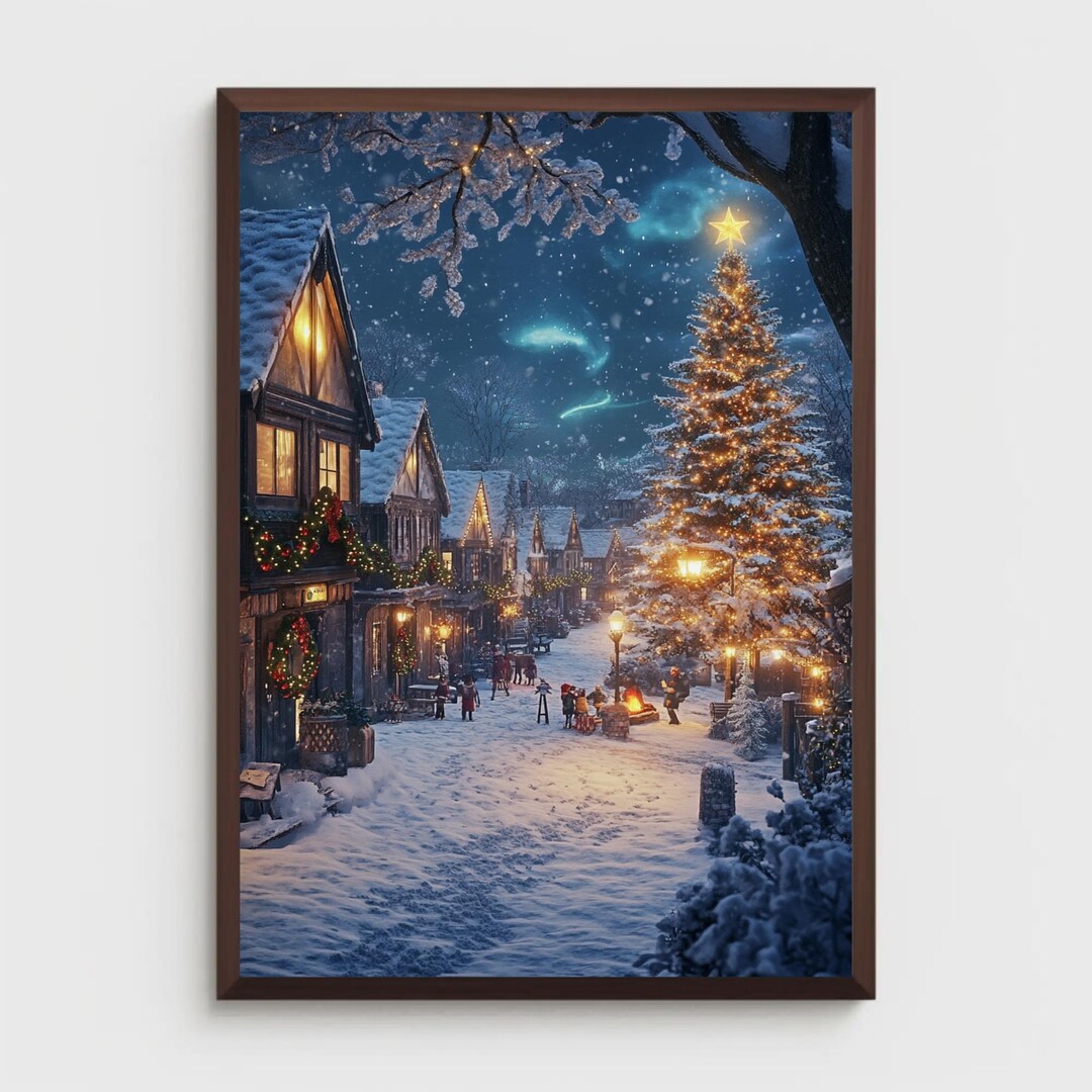 Enchanting Christmas Digital Art - Snowy Winter Village Scene With ...