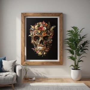 Boho Floral Skull: A Vibrant Fusion of Art and Spirit, Digital Print ...