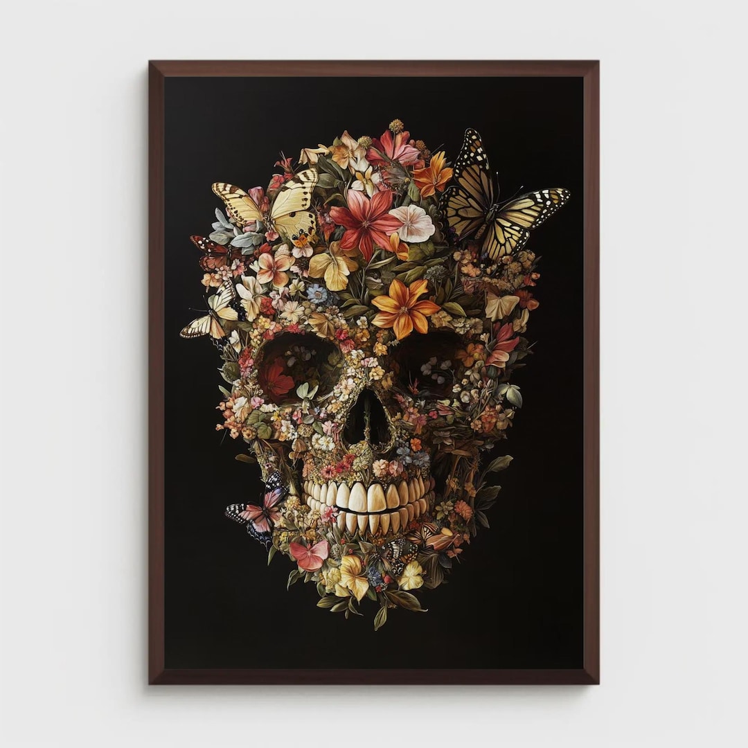 Boho Floral Skull: A Vibrant Fusion of Art and Spirit, Digital Print ...