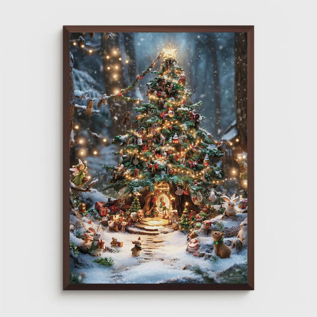 Enchanted Christmas Forest Wonderland Digital Art Illuminated Tree With ...