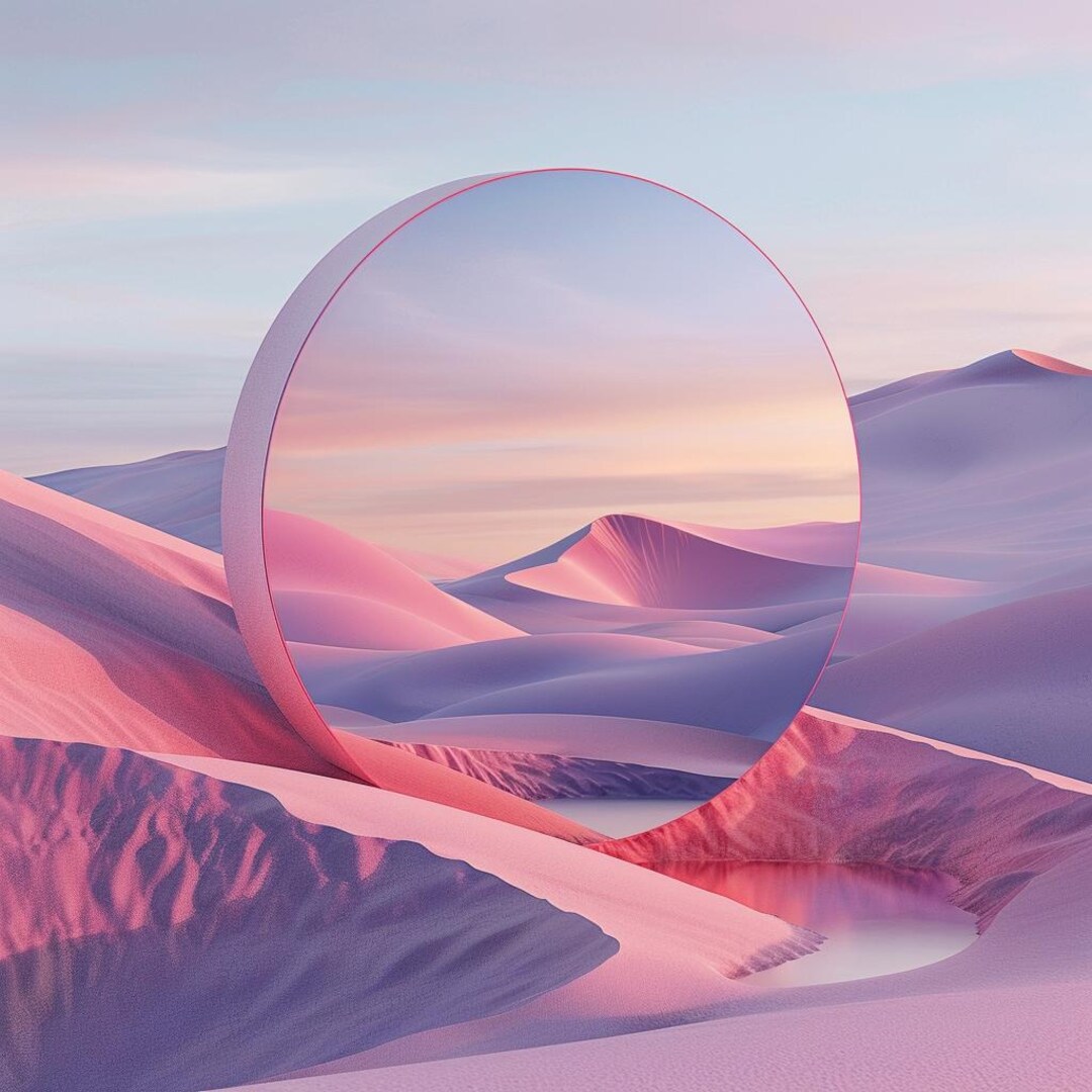 Surreal Desert Mirage Mystical Digital Wall Art With Pastel Hues and Enigmatic Portal ...
