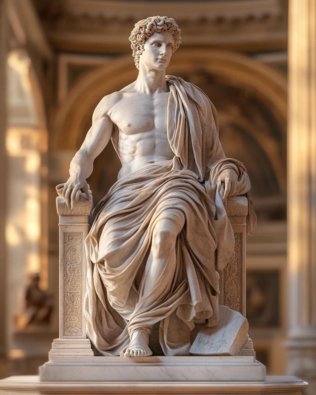 Classical Marble Statue Elegant Digital Wall Art With Architectural ...