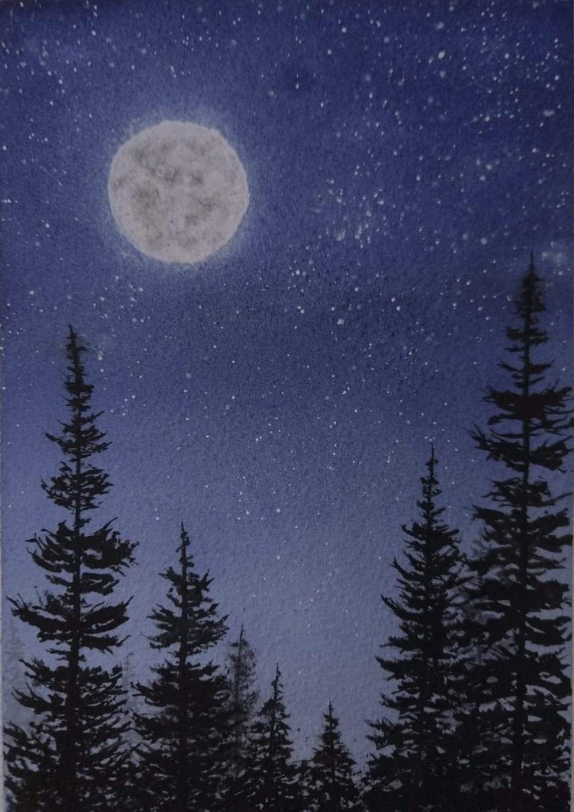 Full Moon Over the Trees - Etsy