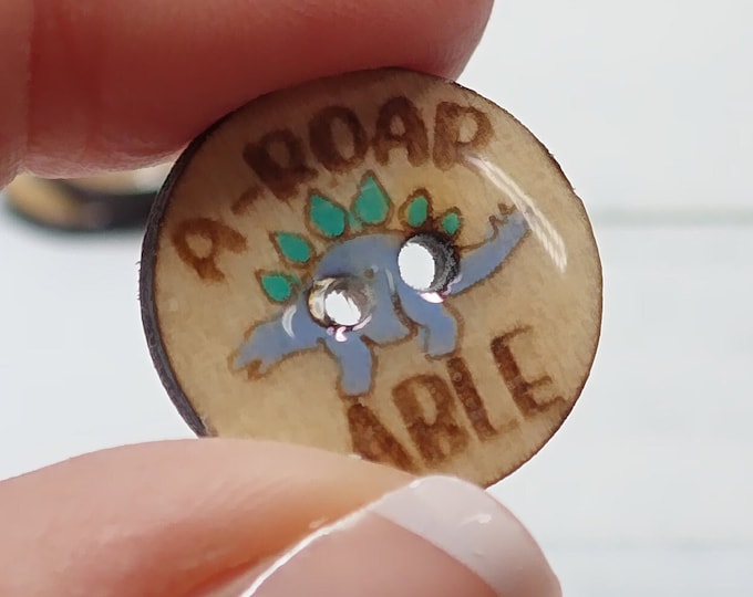 Set of 6 Handmade Hand Painted Blue Dinosaur Wooden Sewing Buttons ...