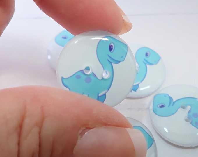 Set of 6 Handmade Aqua Blue Cute Dinosaur Sewing Buttons. Washer and ...