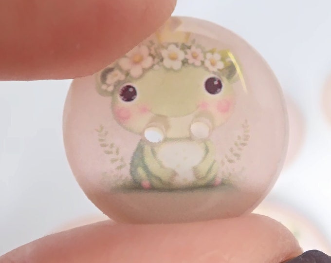Set of 6 Cute Fat Green Frog and Flower Sewing Buttons. 3/4 or 20 Mm ...