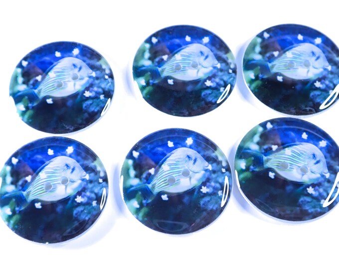 Set of 6 Handmade Realistic Tropical Fish Sewing Buttons. Light Blue ...