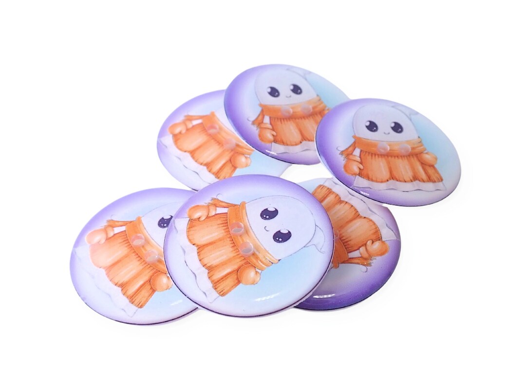 6 Handmade Halloween Ghost BUTTONS. Cute Ghost in Orange Sewing Buttons ...