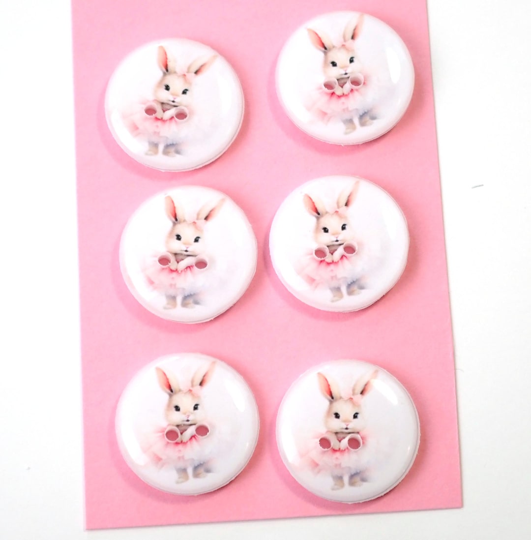 HANDMADE Buttons. Set of 6 Handmade Pink Ballerina Bunny or Rabbit ...