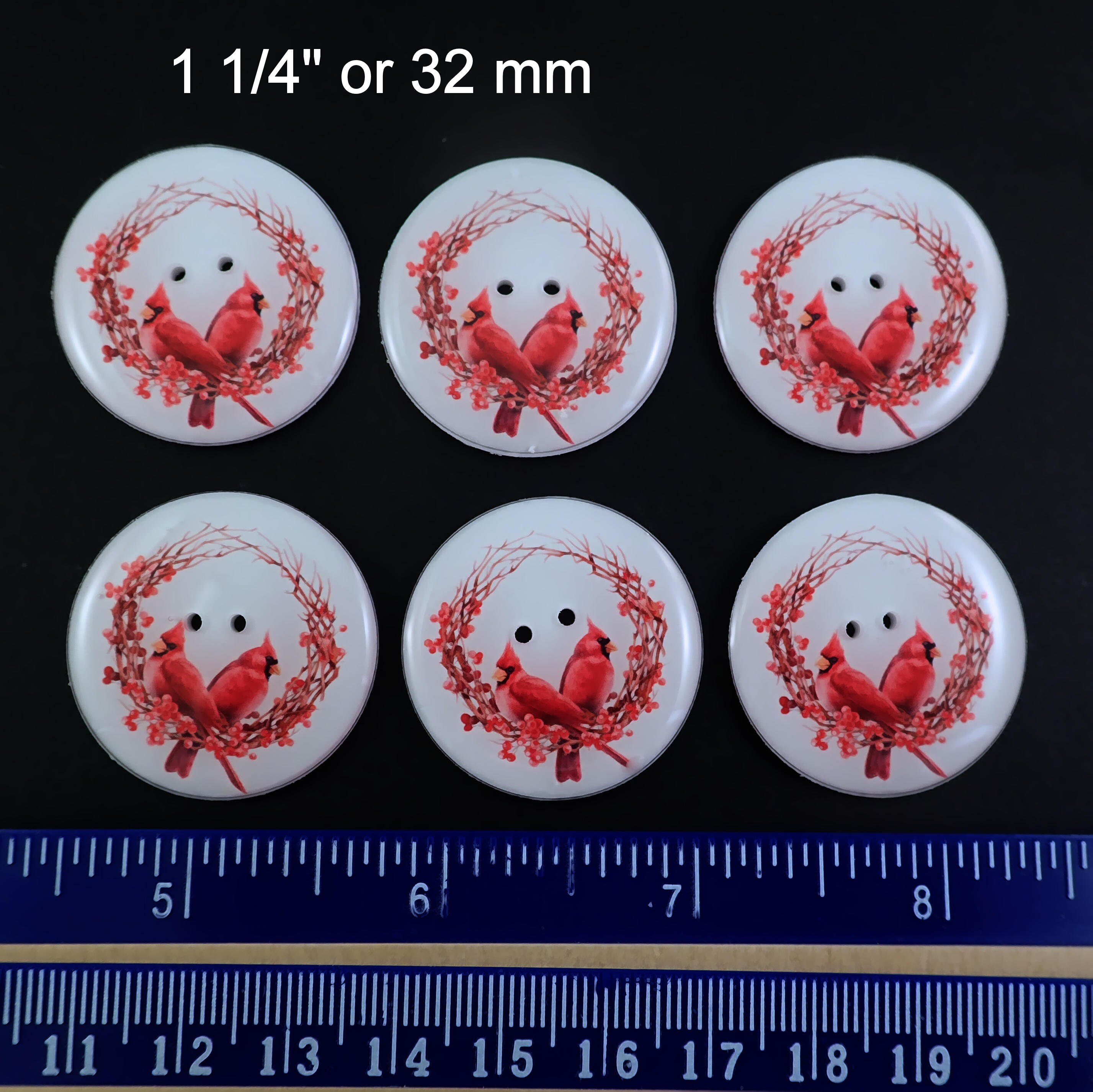 6 Cardinal Buttons. Bright Red Cardinals in Red Berry and | Etsy