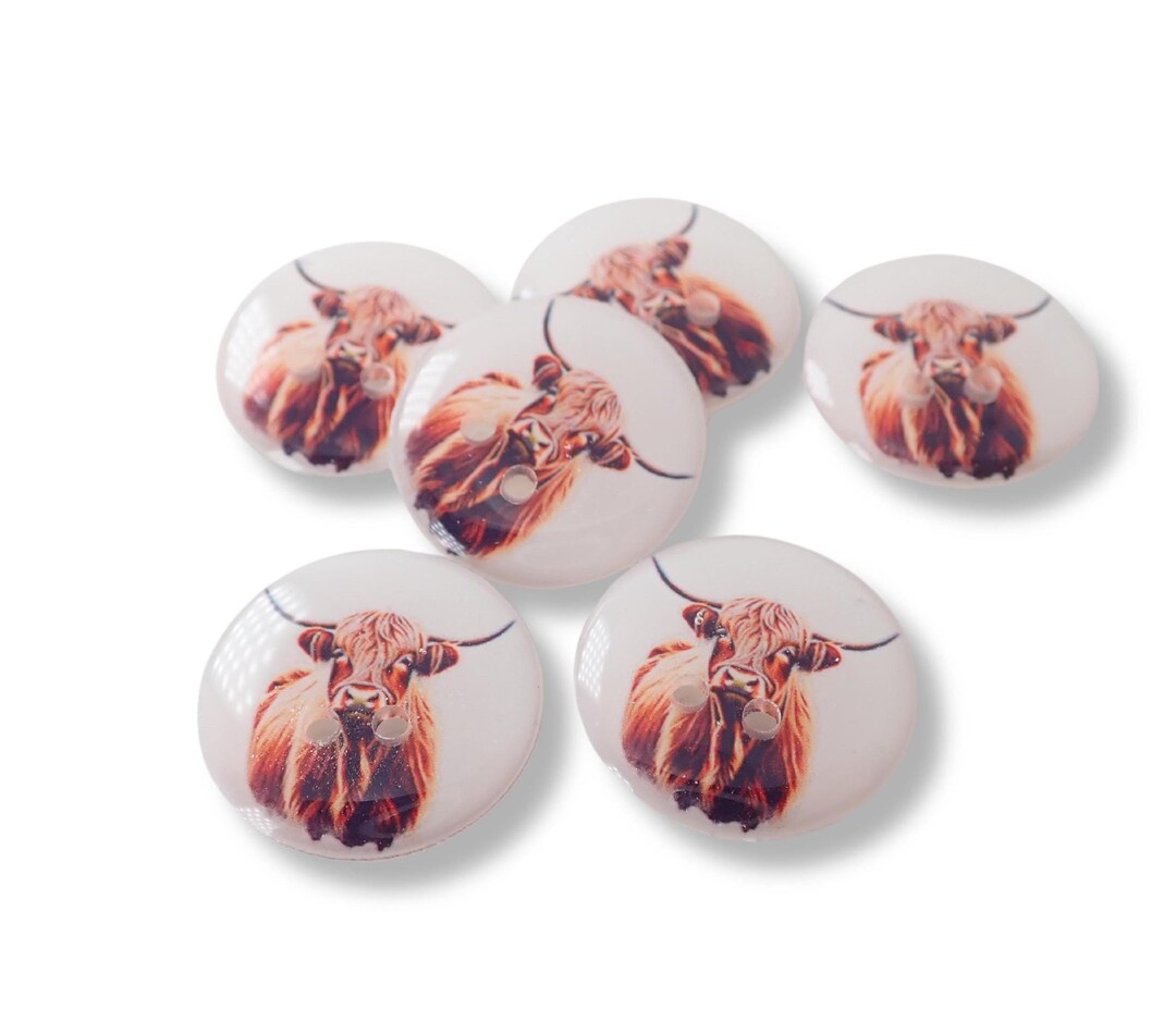 HANDMADE Buttons. Set of 6 Handmade Highland Cow Sewing Buttons. 3/4 ...