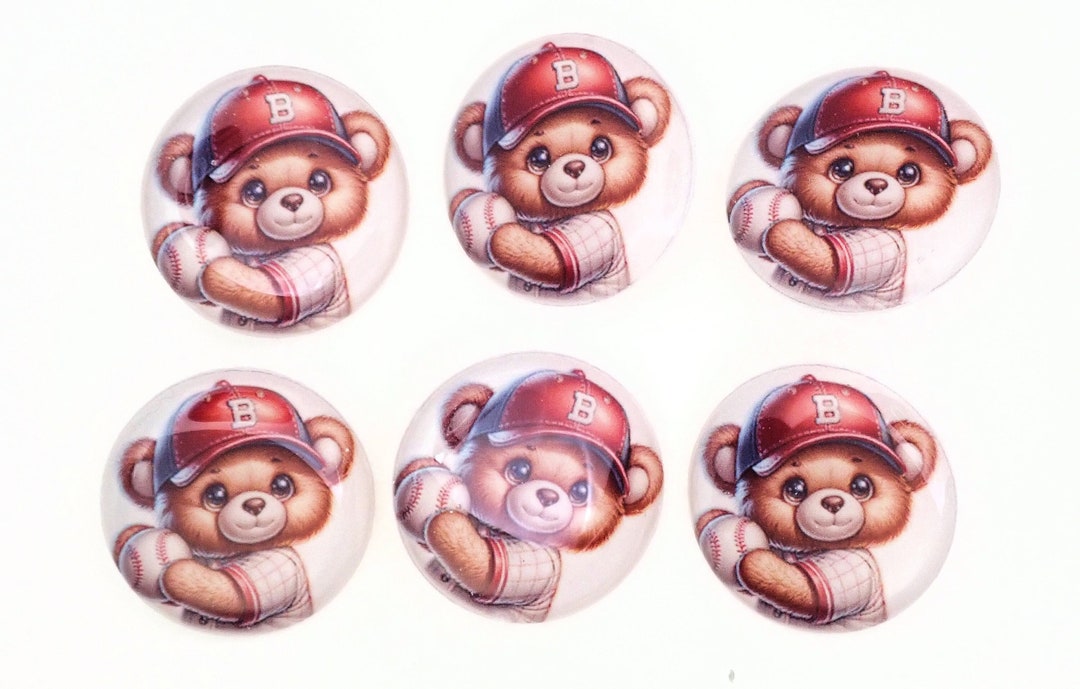 HANDMADE Buttons. 6 Baseball Bear Sewing Buttons. Shank Style Back ...