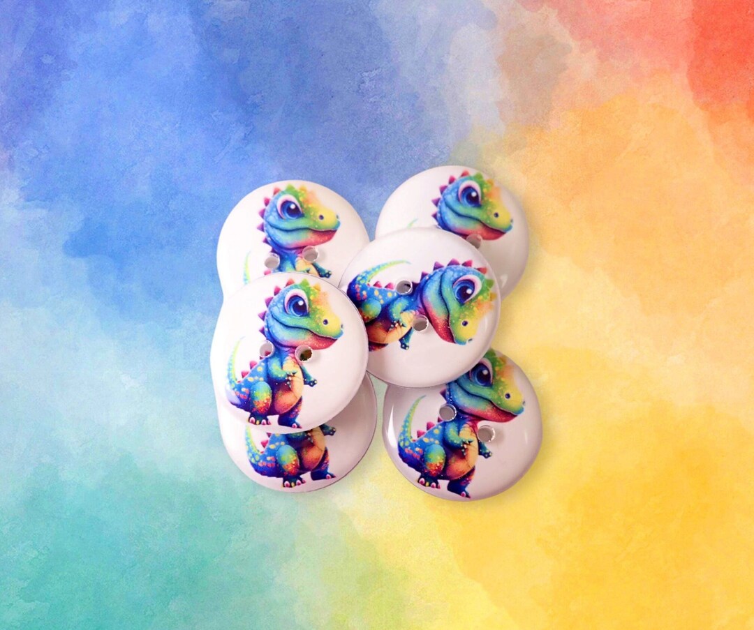 HANDMADE Buttons. Set of 6 Handmade Dinosaur Sewing Buttons. Bright and ...