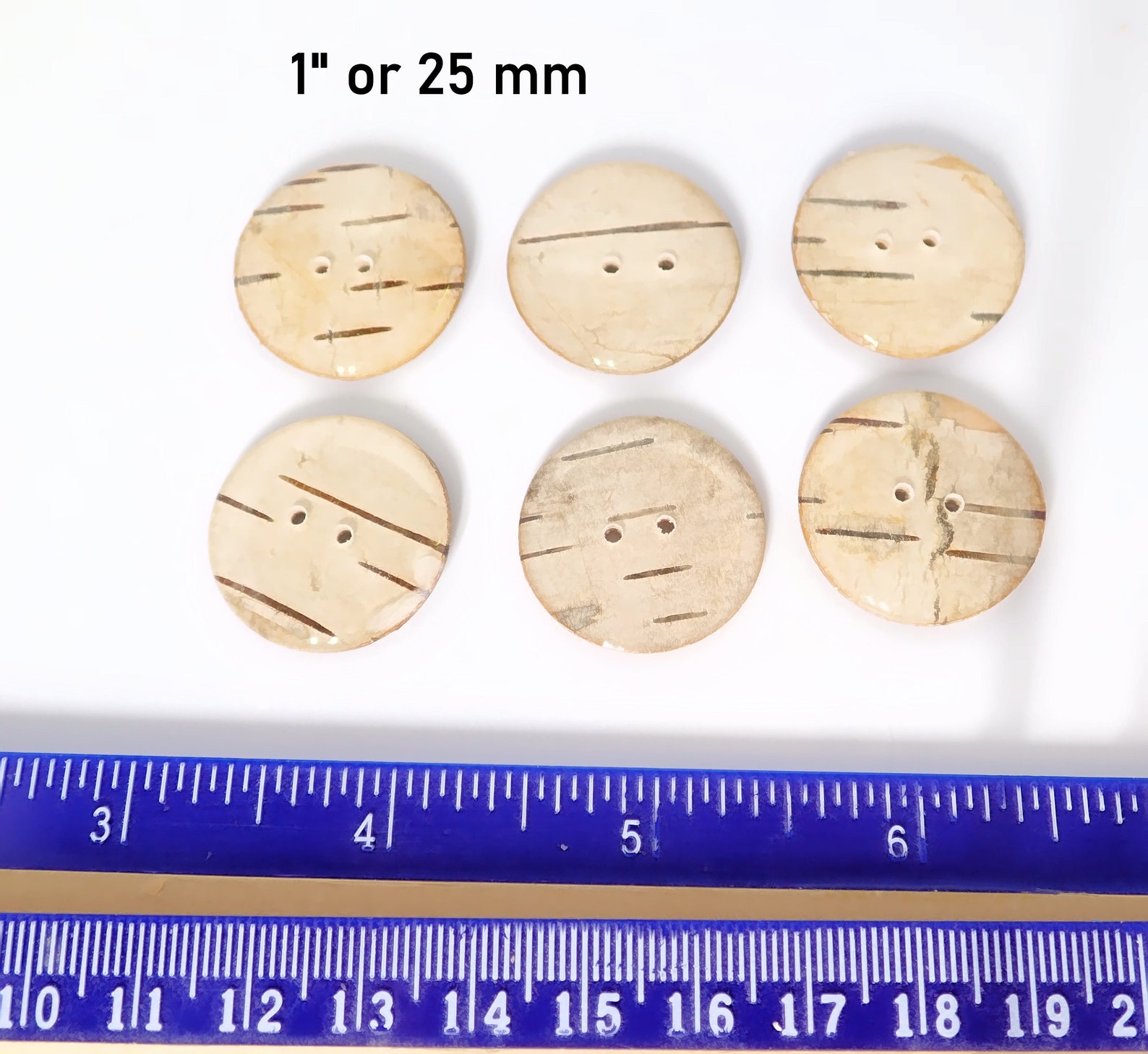 Set of 6 Handmade Real Birch Bark Sewing Buttons. Assorted Sizes ...