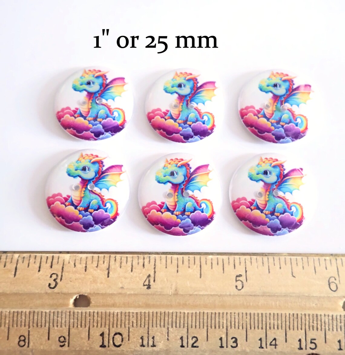 Set of 6 Handmade Multi-coloured Bright Dragon Sewing Buttons. Assorted ...