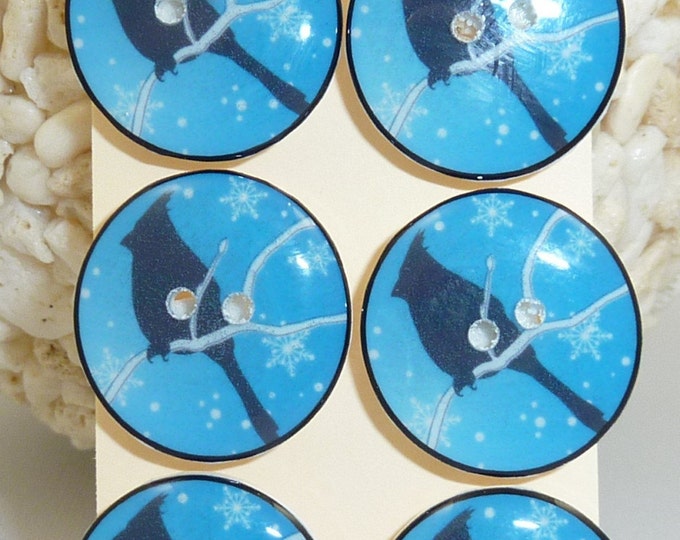 6 Handmade Buttons Winter Cardinal Blue - Etsy