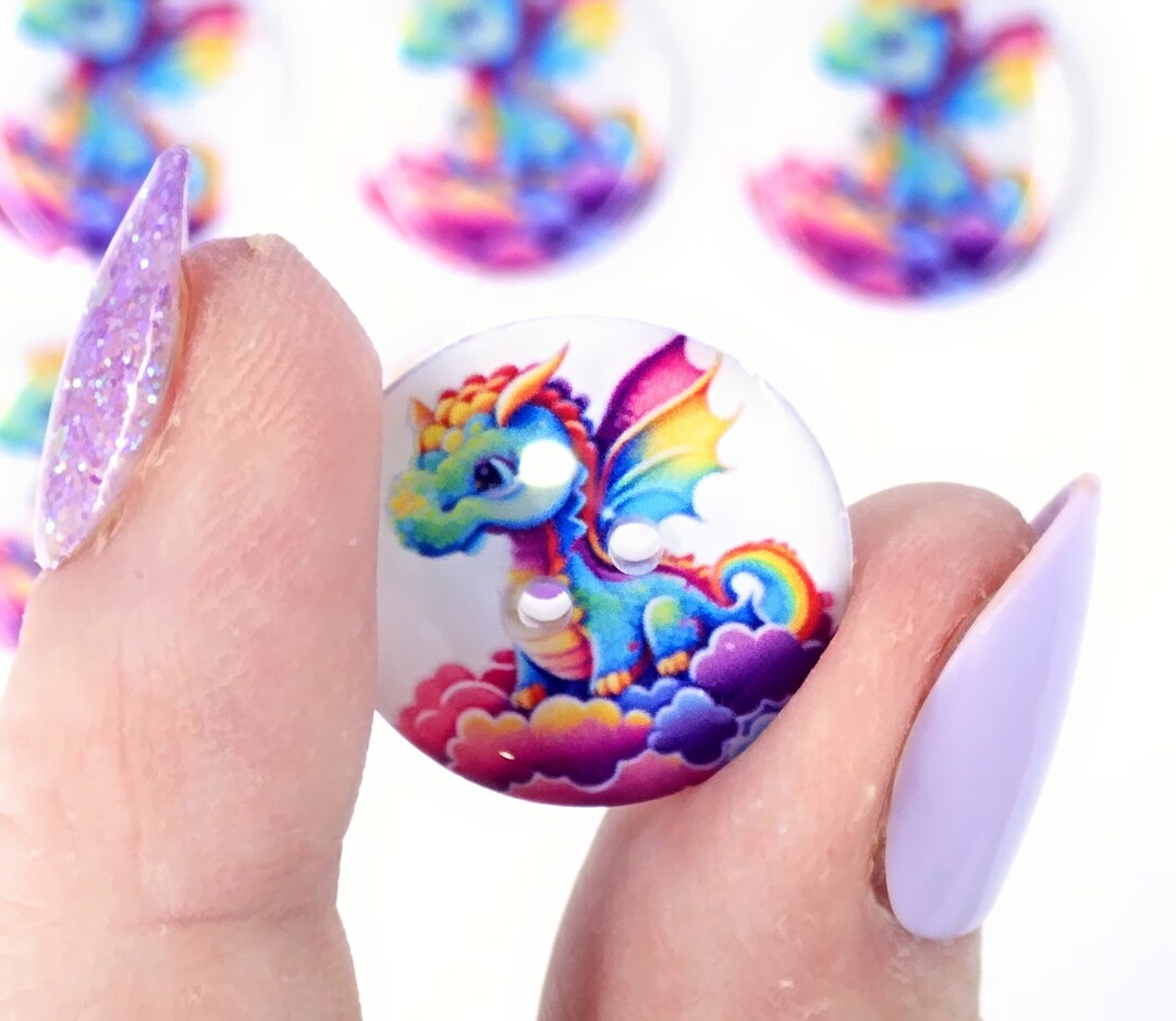 Set of 6 Handmade Multi-coloured Bright Dragon Sewing Buttons. Assorted ...