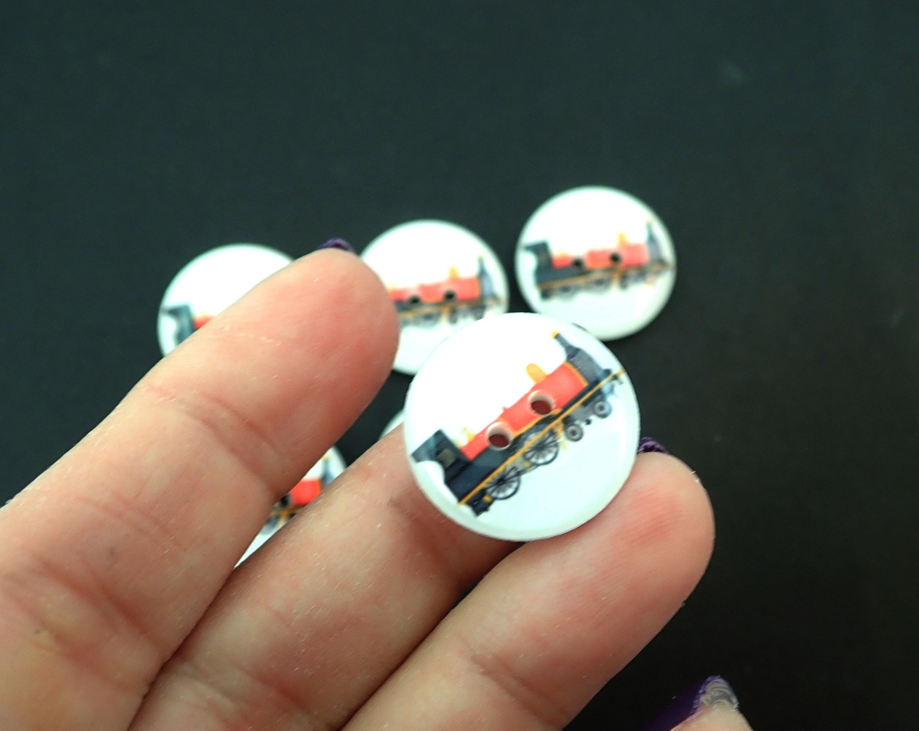 6 Black and Red Train Buttons. Sewing Buttons Handmade by | Etsy