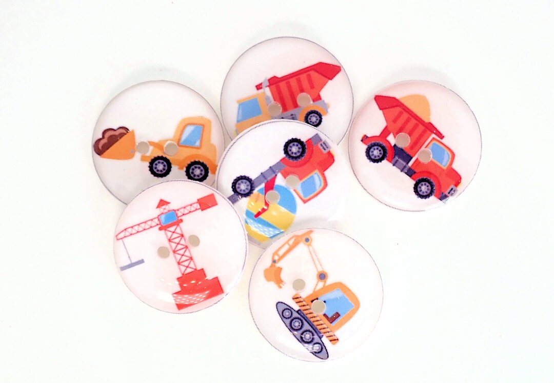 HANDMADE BUTTONS. 6 Construction Vehicle Sewing Buttons. Dump Truck ...