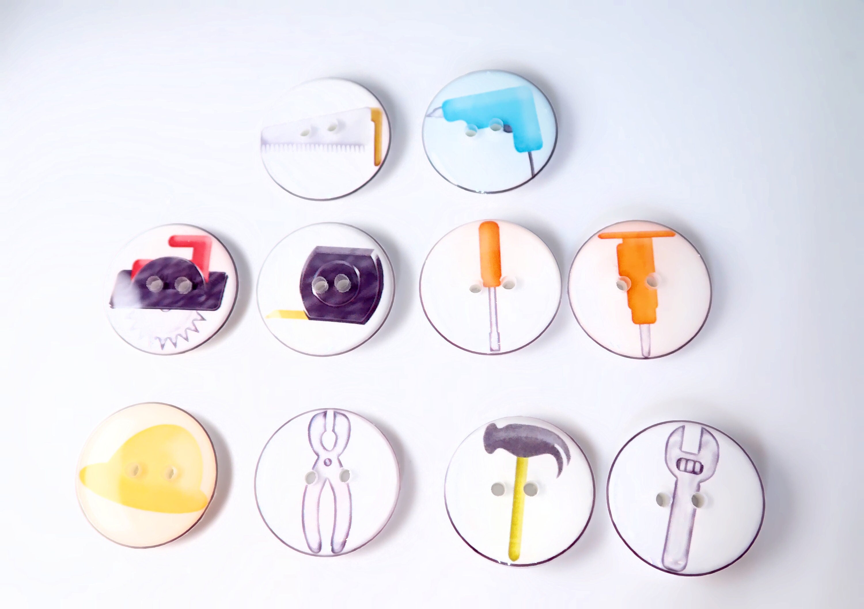Set of 10 Handmade Construction Tool Sewing Buttons. Construction Tools ...