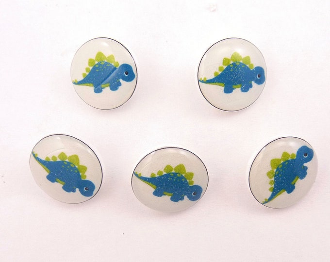 Blue Dinosaur Buttons. 5 SMALL Stegosaurus SHANK Sewing Buttons ...