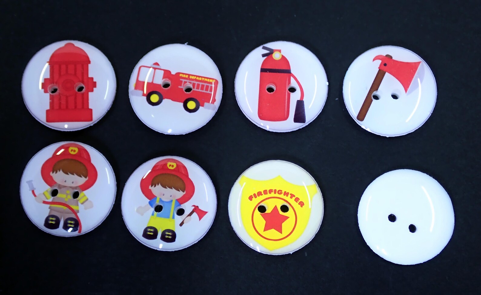 8 Assorted Fireman Buttons. Firefighter Handmade Buttons. Children's ...