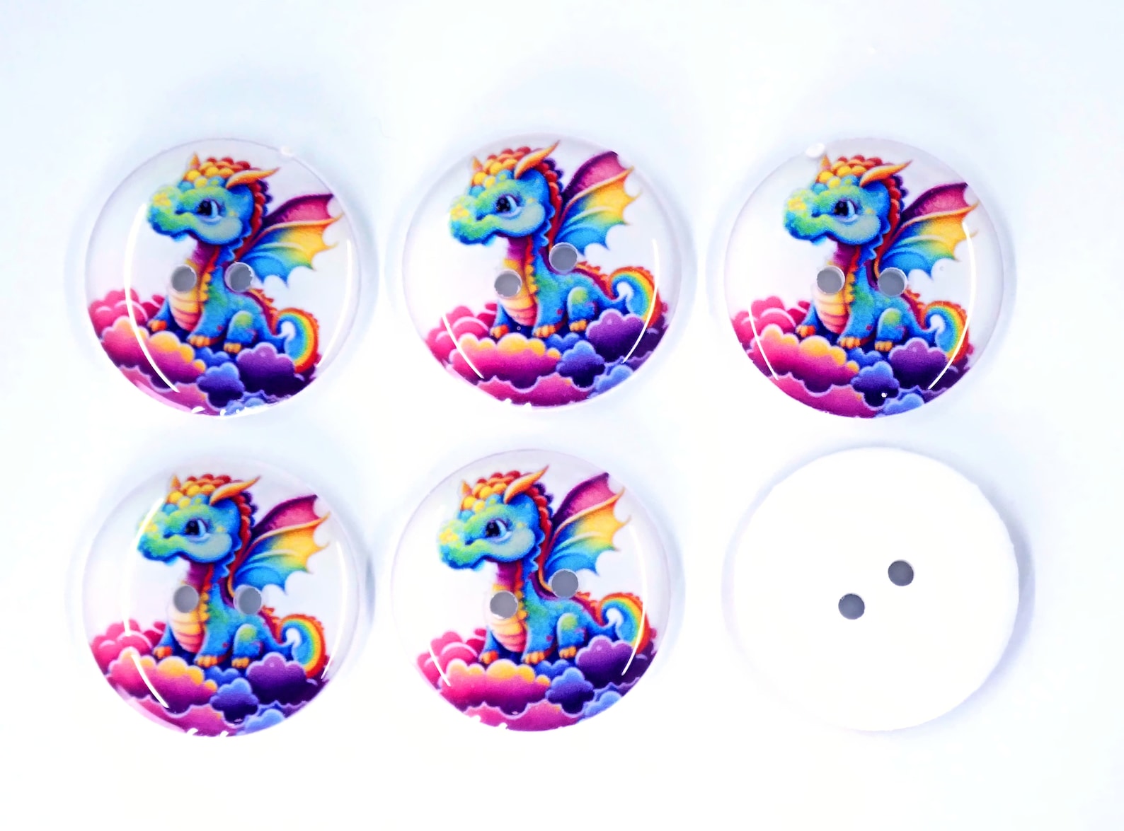 Set of 6 Handmade Multi-coloured Bright Dragon Sewing Buttons. Assorted ...