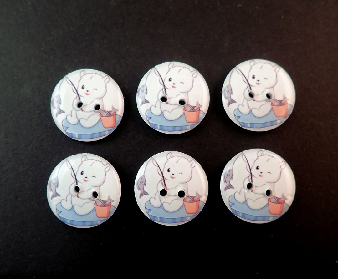 6 Cute Fishing Polar Bear Buttons. Animal Buttons for Sewing. Washer ...