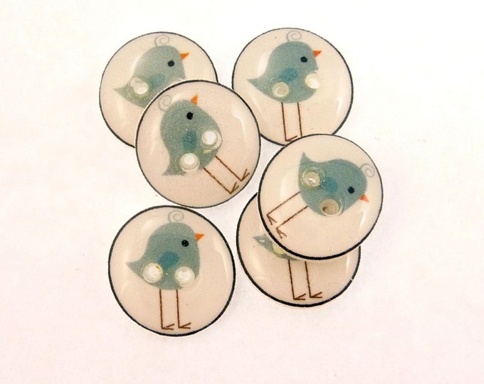 6 SMALL Bird Sewing Buttons. Grey Blue Bird Handmade Buttons - Etsy